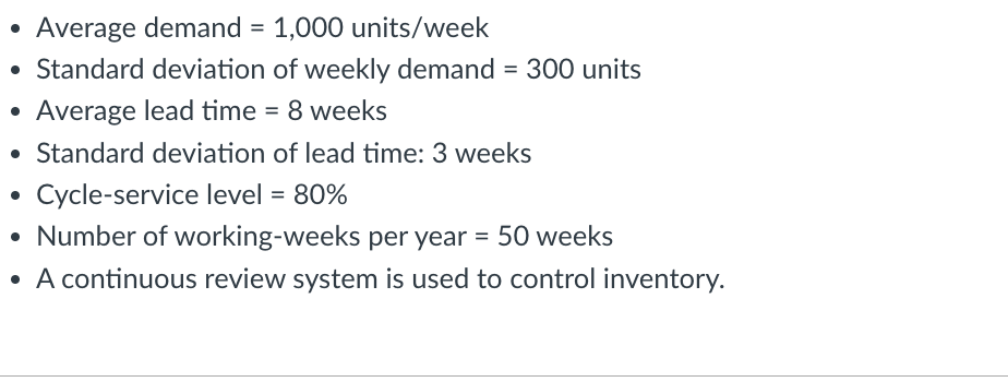 Solved Average demand = 1,000 ﻿units/weekStandard deviation | Chegg.com