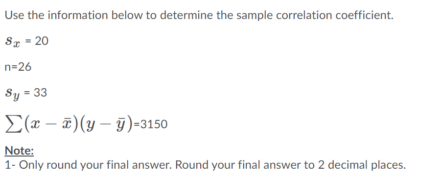 Solved Use the information below to determine the sample | Chegg.com