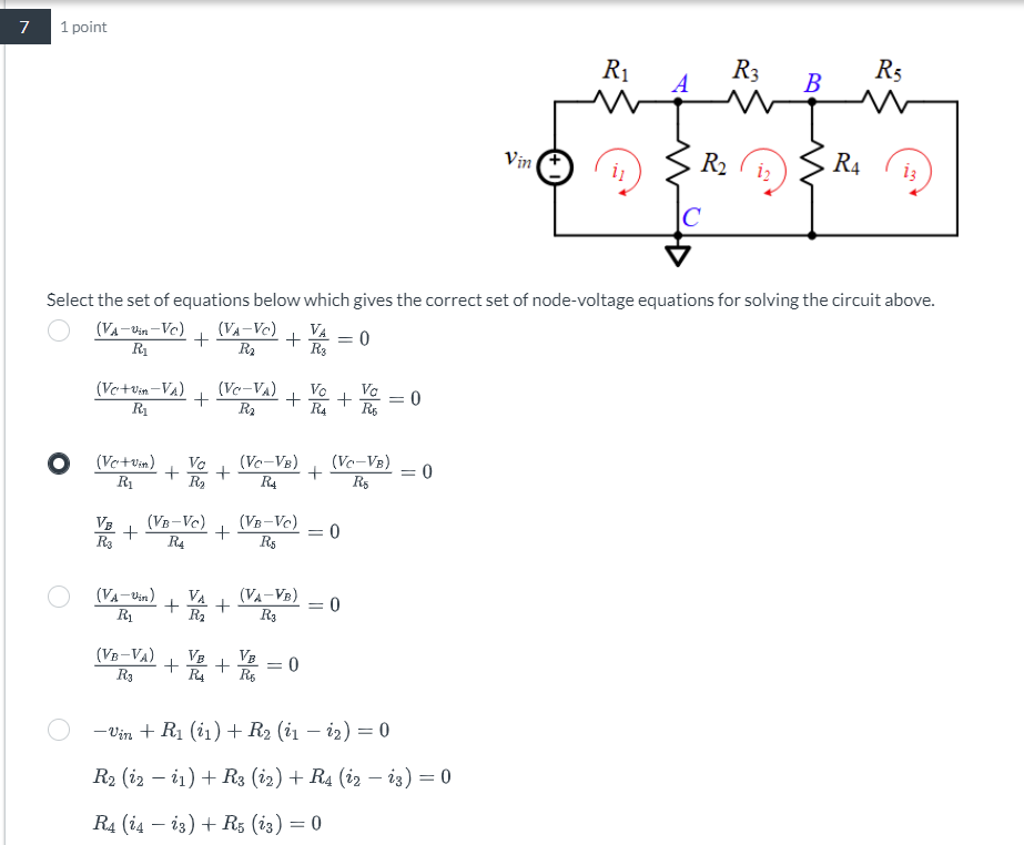 Solved Select the set of equations below which gives the | Chegg.com
