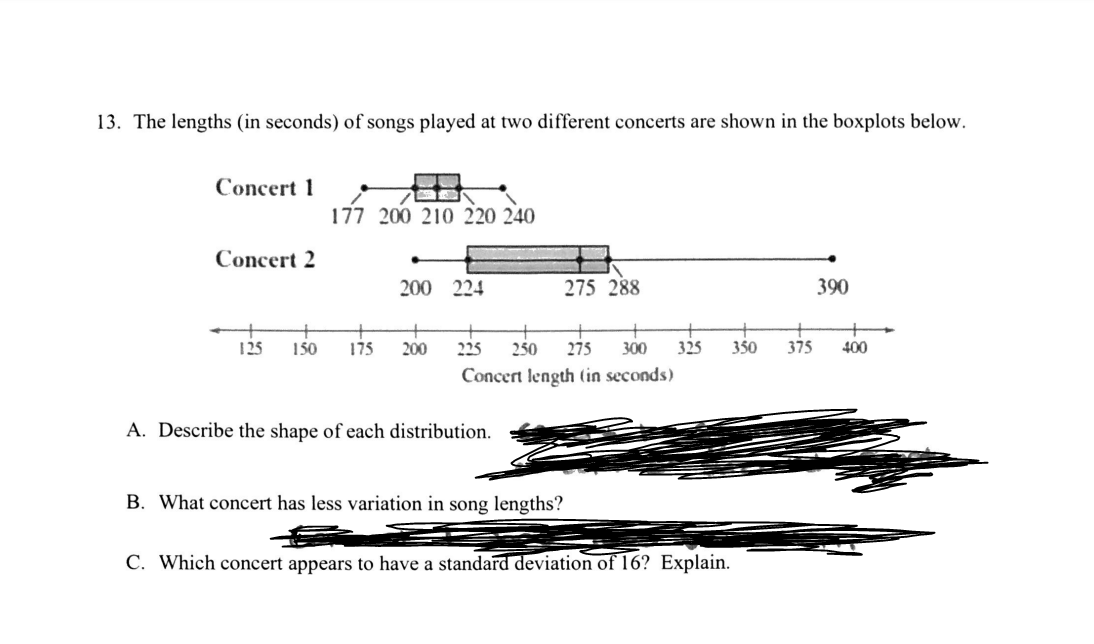 Solved 13. The lengths (in seconds) of songs played at two | Chegg.com