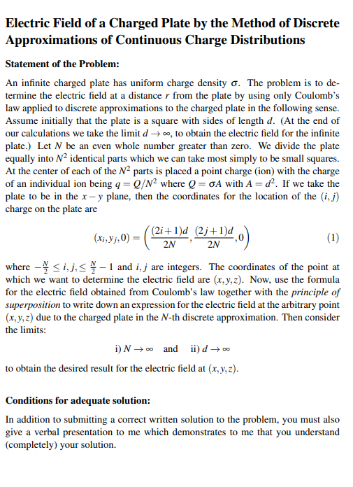 Electric Field of a Charged Plate by the Method of | Chegg.com