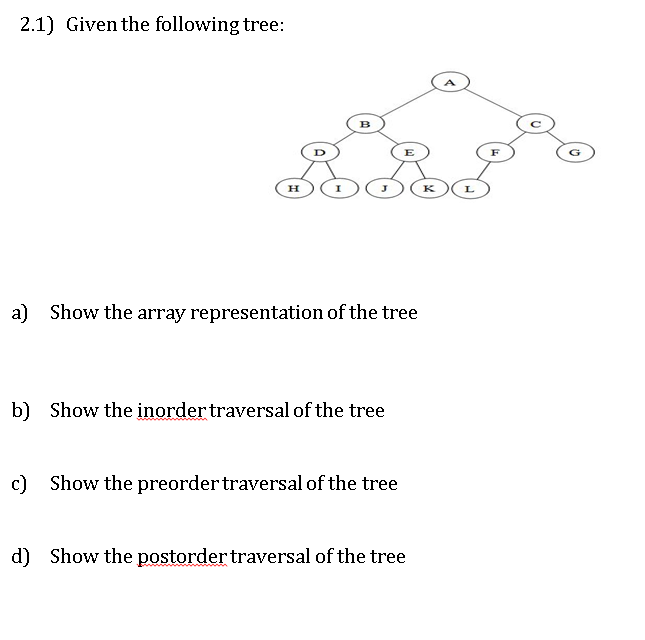 Solved 2.1) Given the following tree: B Ε. F ES H к L a) | Chegg.com