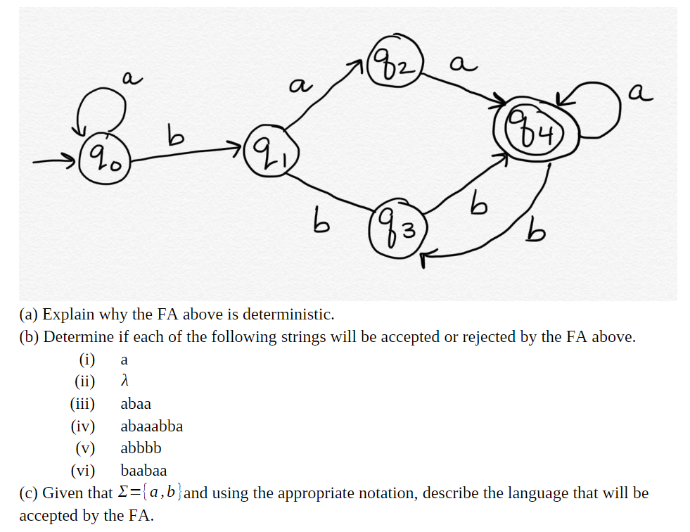 Solved (82) a 9. b b 3 b a ܝܠ (a) Explain why the FA above | Chegg.com