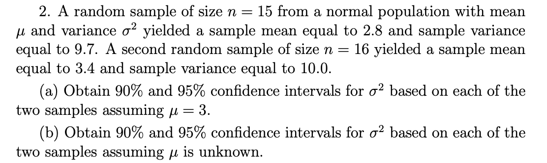 Solved 2. A random sample of size n=15 from a normal | Chegg.com