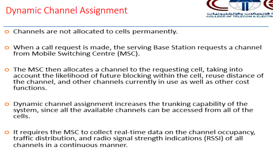 Solved Dynamic Channel Assignment به مدتصالات والإلكترونيات | Chegg.com