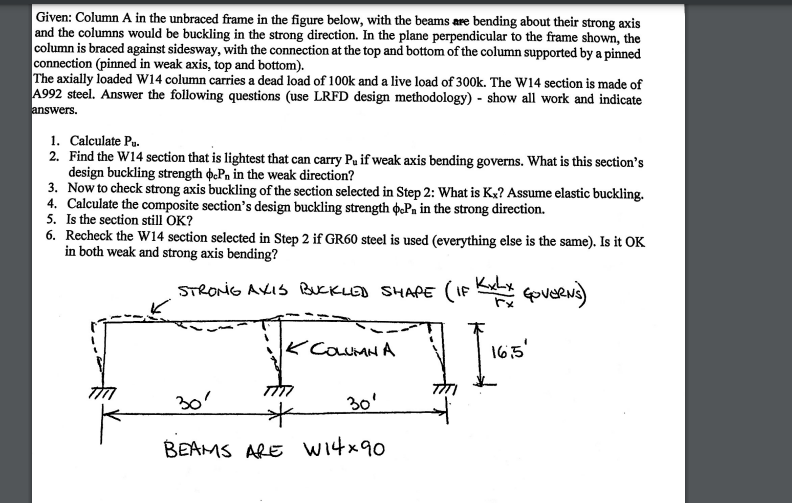 Solved Given: Column A in the unbraced frame in the figure | Chegg.com
