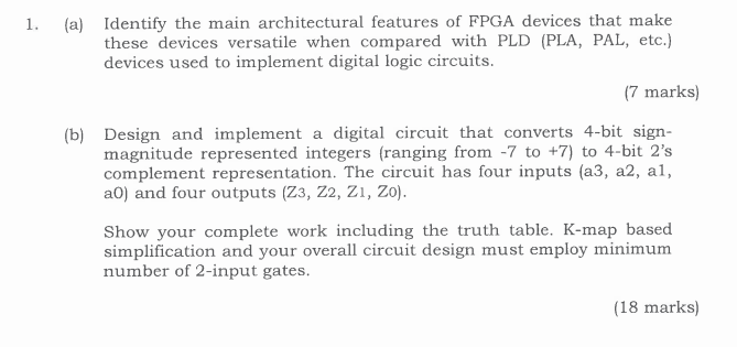 Solved (a) ﻿Identify the main architectural features of FPGA | Chegg.com