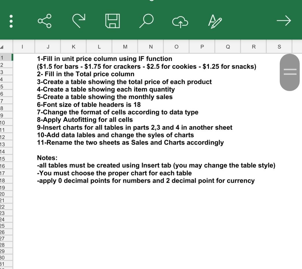 1-Fill in unit price column using IF function (\$1.5 | Chegg.com
