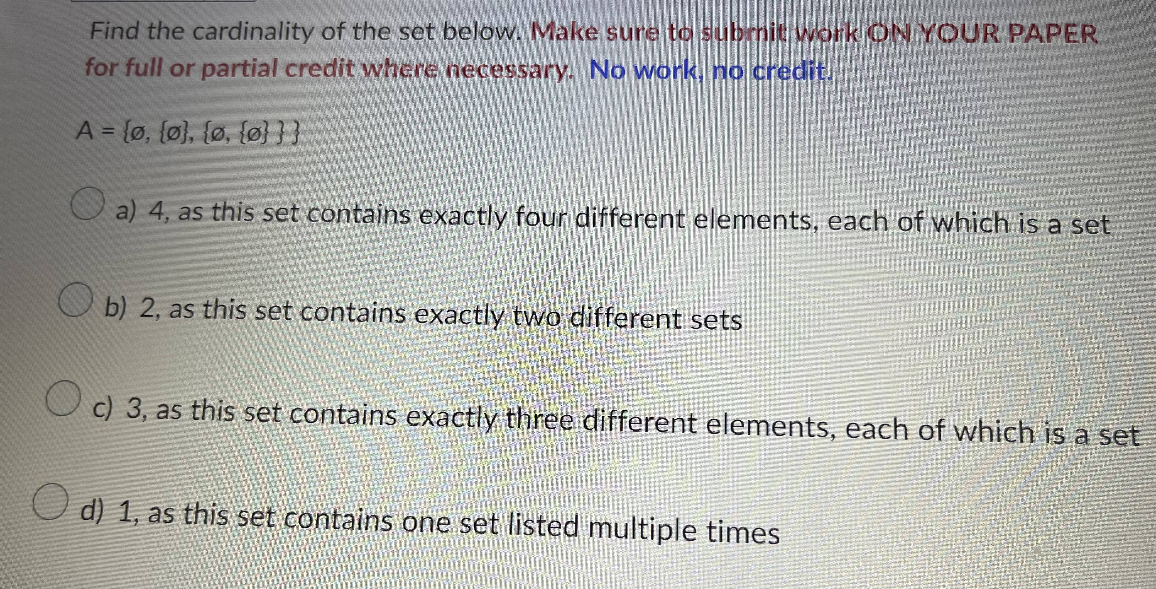 Solved Find the cardinality of the set below. Make sure to | Chegg.com