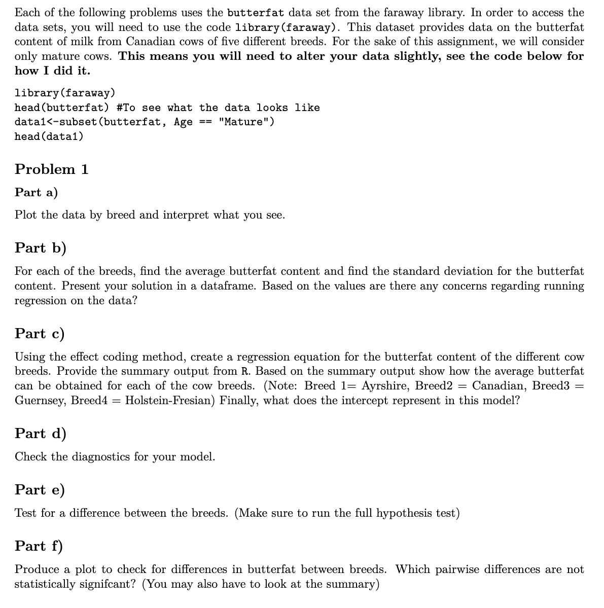 Solved Each of the following problems uses the butterfat | Chegg.com