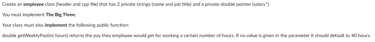 Solved Create an employee class (header and cpp file) that | Chegg.com