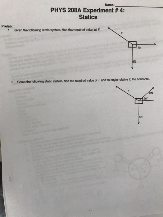 Solved Name: PHYS 208A Experiment # 4: Statics Prelab: 1. | Chegg.com