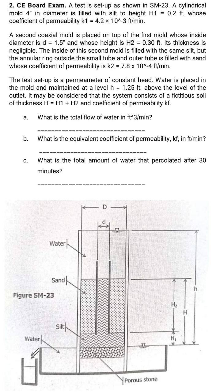 Solved 2. CE Board Exam. A test is set-up as shown in SM-23. | Chegg.com