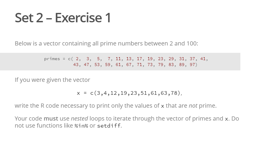Solved Below is a vector containing all prime numbers | Chegg.com
