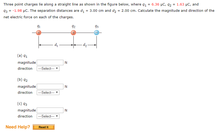 Solved Three point charges lie along a straight line as | Chegg.com
