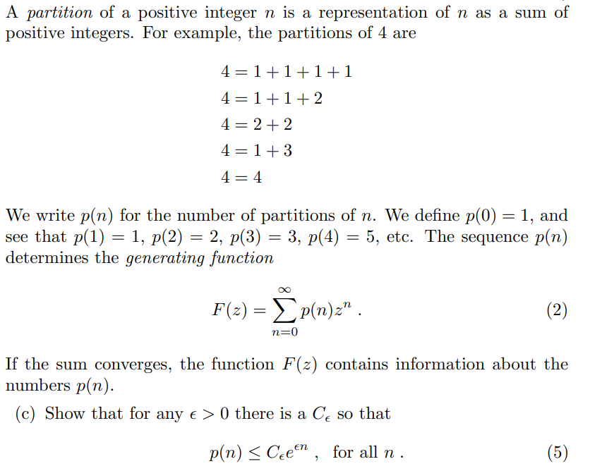 Solved A partition of a positive integer n is a | Chegg.com