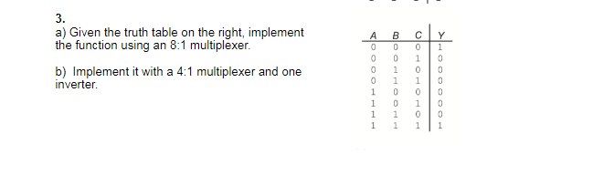 Solved 3. a) Given the truth table on the right, implement | Chegg.com