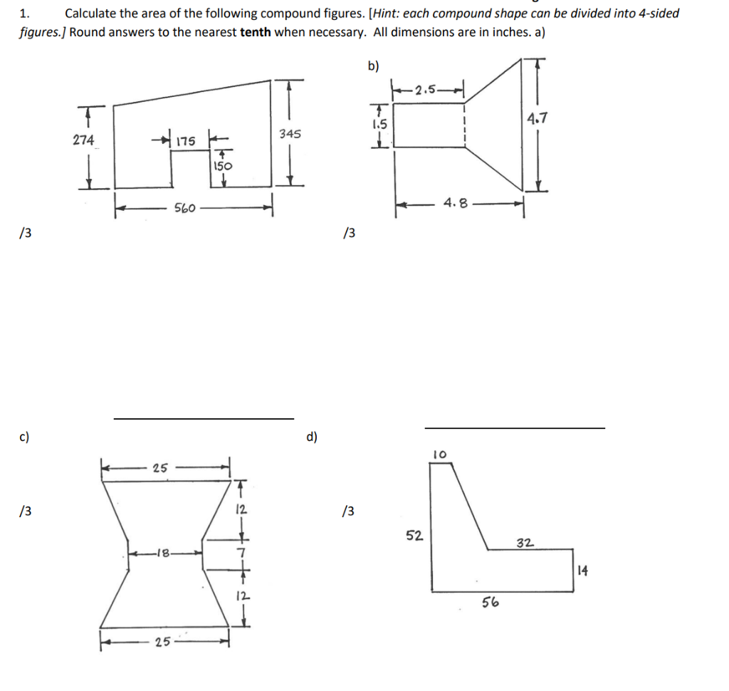 Solved 1. Calculate the area of the following compound | Chegg.com