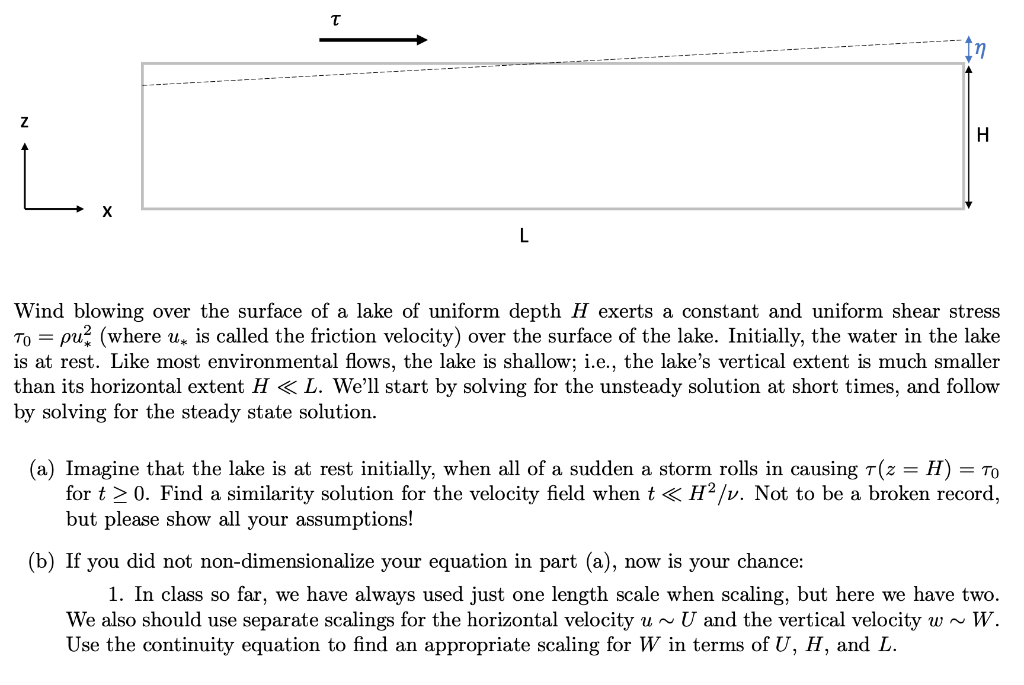 Solved Wind blowing over the surface of a lake of uniform | Chegg.com