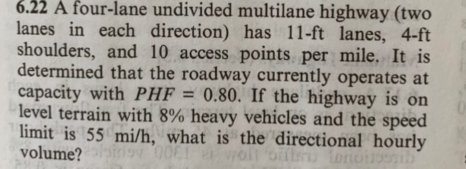 Solved 6.22 A four-lane undivided multilane highway (two | Chegg.com