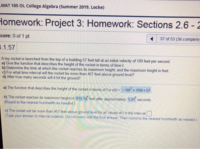 Solved MAT 105 OL College Algebra (Summer 2019, Locke) | Chegg.com