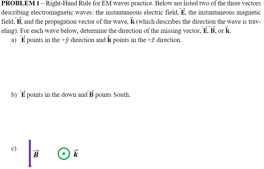 Solved PROBLEM 1 – Right-Hand Rule for EM waves practice. | Chegg.com