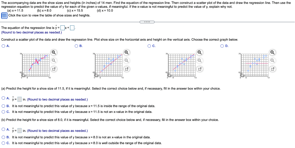 Solved Х Shoe sizes and heights Shoe Size, x 8.5 9.0 9.0 9.5 | Chegg.com