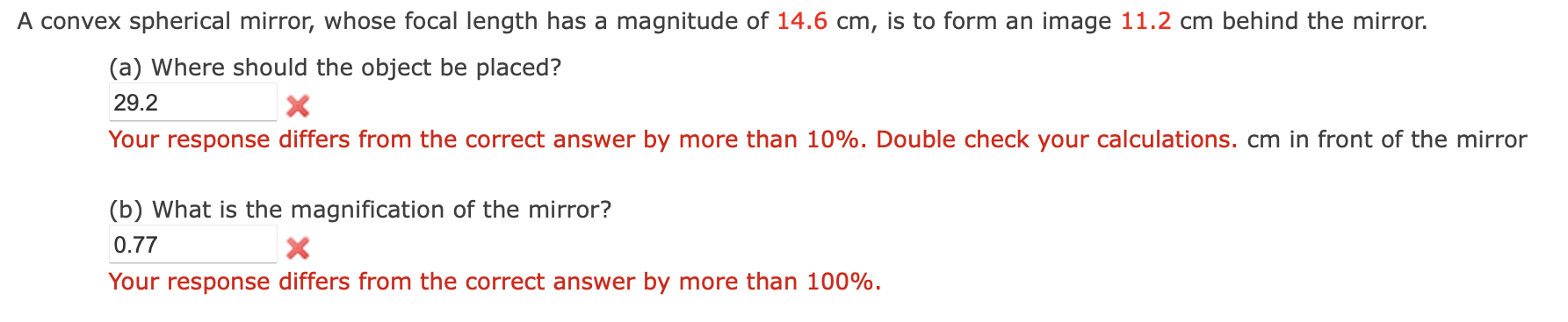 Solved A convex spherical mirror, whose focal length has a | Chegg.com