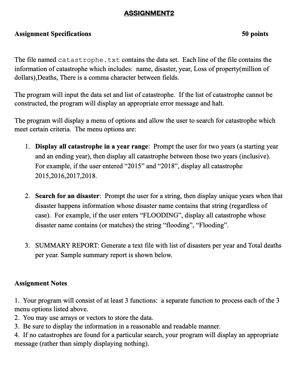 Solved ASSIGNMENT2 Assignment Specifications 50 points The | Chegg.com
