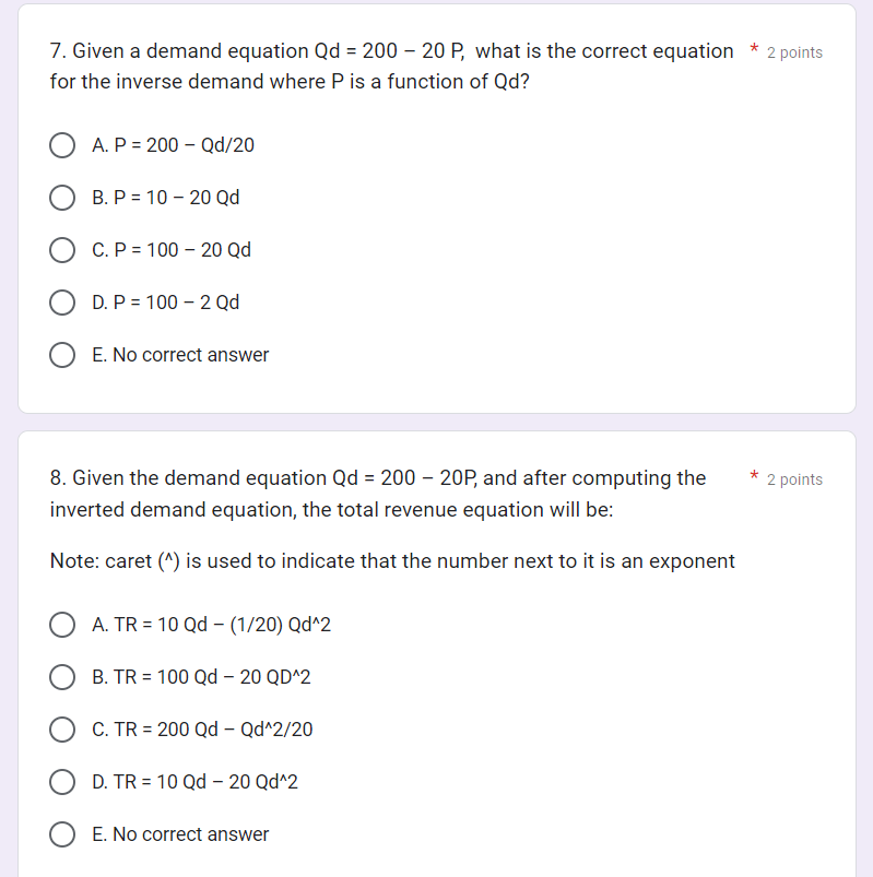 Solved 7. Given a demand equation Qd=200−20P, what is the | Chegg.com