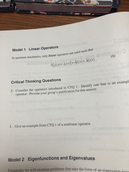 Solved Model 1 Linear Operators In quantum mechanics, only | Chegg.com