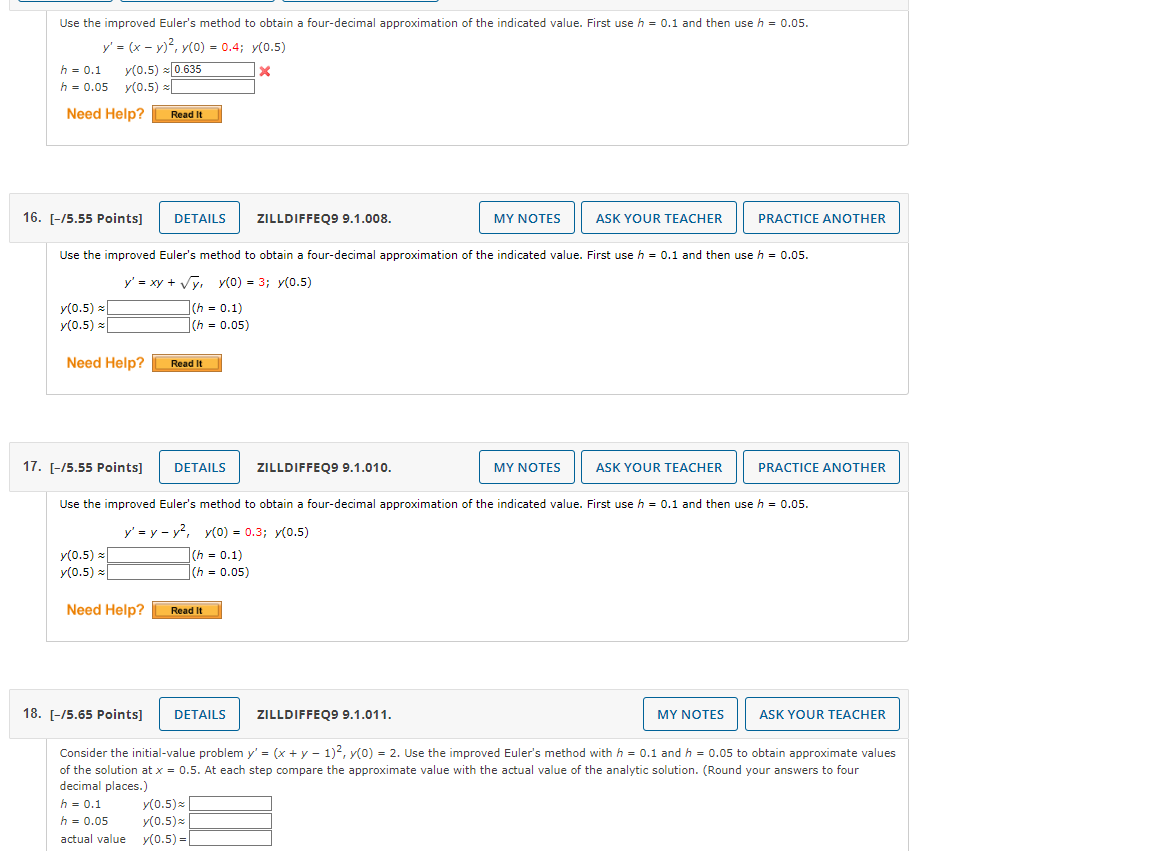 Solved Use the improved Euler's method to obtain a | Chegg.com