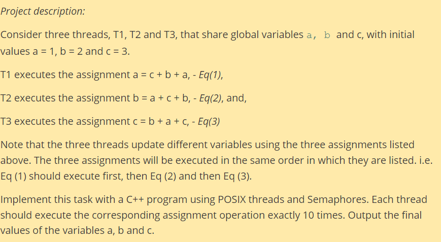 Solved Project description: Consider three threads, T1, T2 | Chegg.com