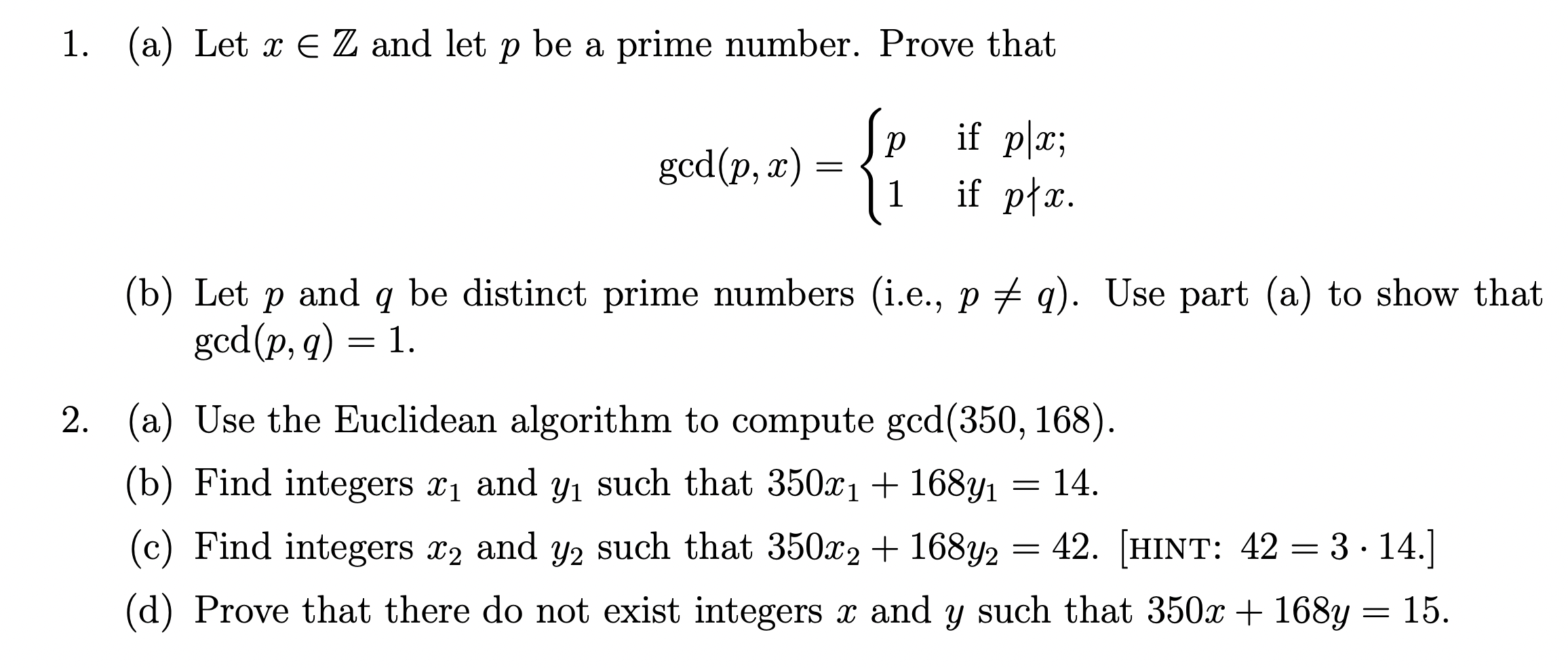 Solved 1. (a) Let x∈Z and let p be a prime number. Prove | Chegg.com