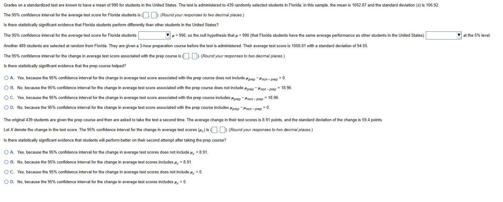 Solved Options for Part 2: The 95% confidence interval for | Chegg.com