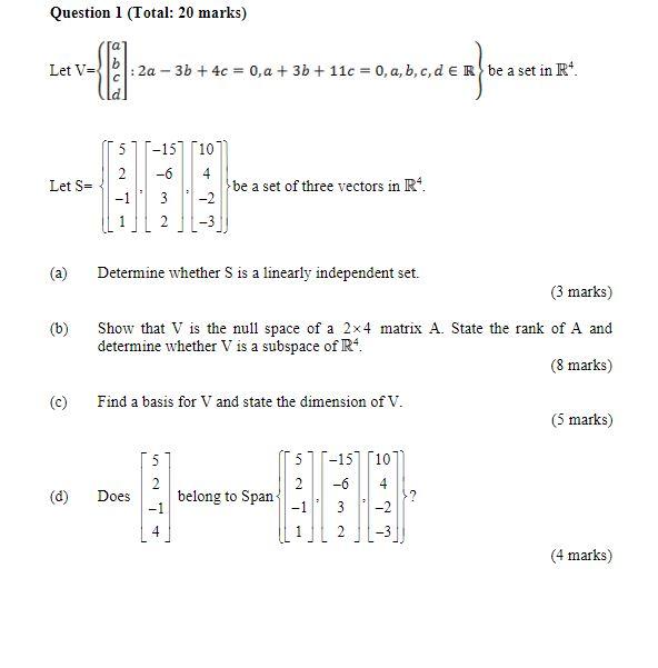 Solved Question 1 (Total: 20 marks) Let | Chegg.com