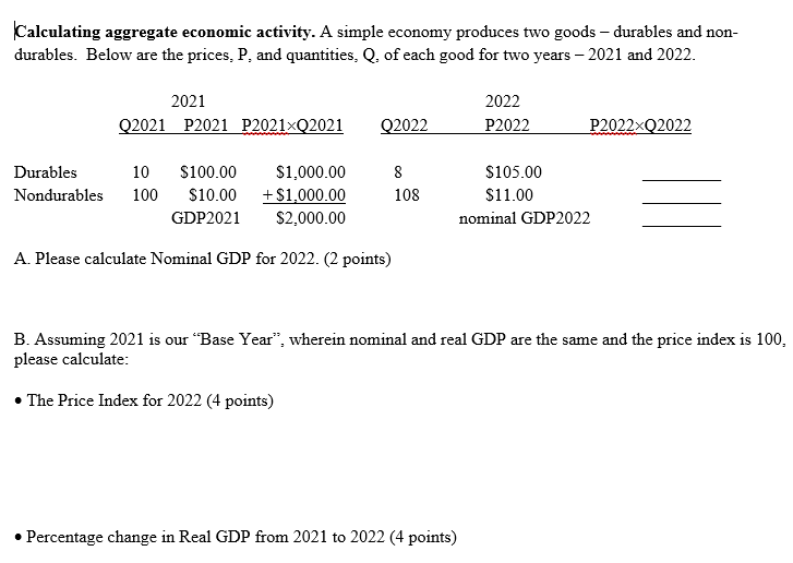 Solved Calculating aggregate economic activity. A simple | Chegg.com
