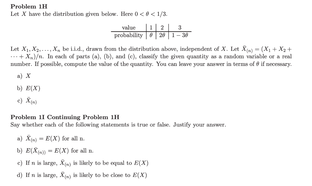 Solved Problem 1H Let X have the distribution given below. | Chegg.com