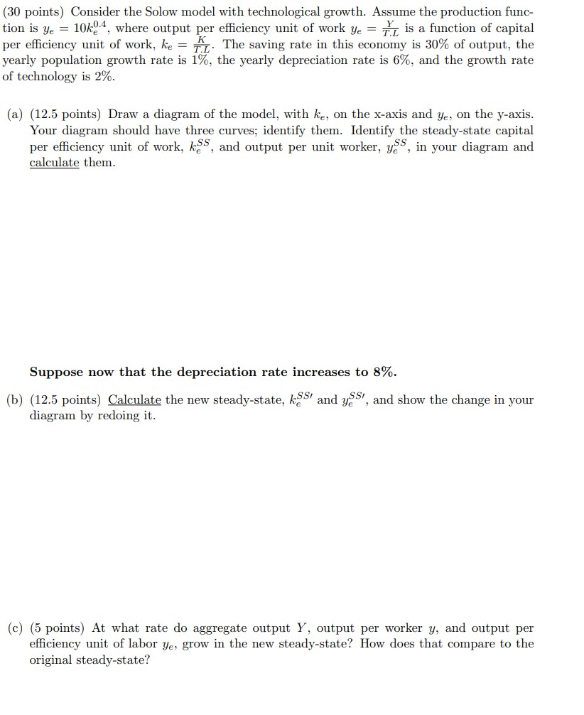 Solved (30 points) Consider the Solow model with | Chegg.com
