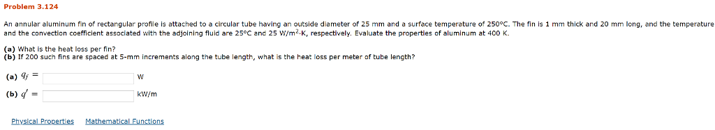 Solved Problem 3.124 An annular aluminum fin of rectangular | Chegg.com