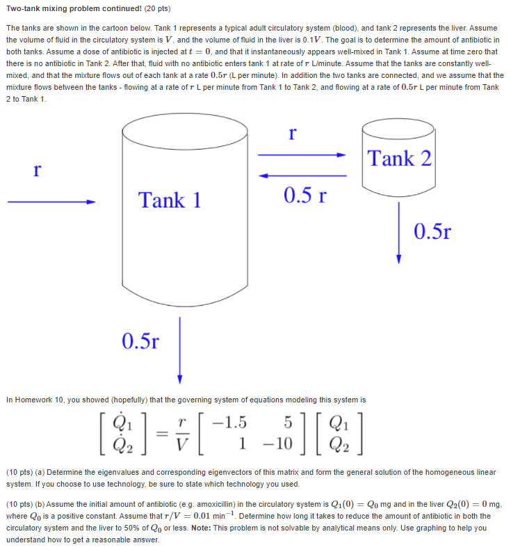 Solved Two-tank mixing problem continued! (20 pts) The tanks | Chegg.com
