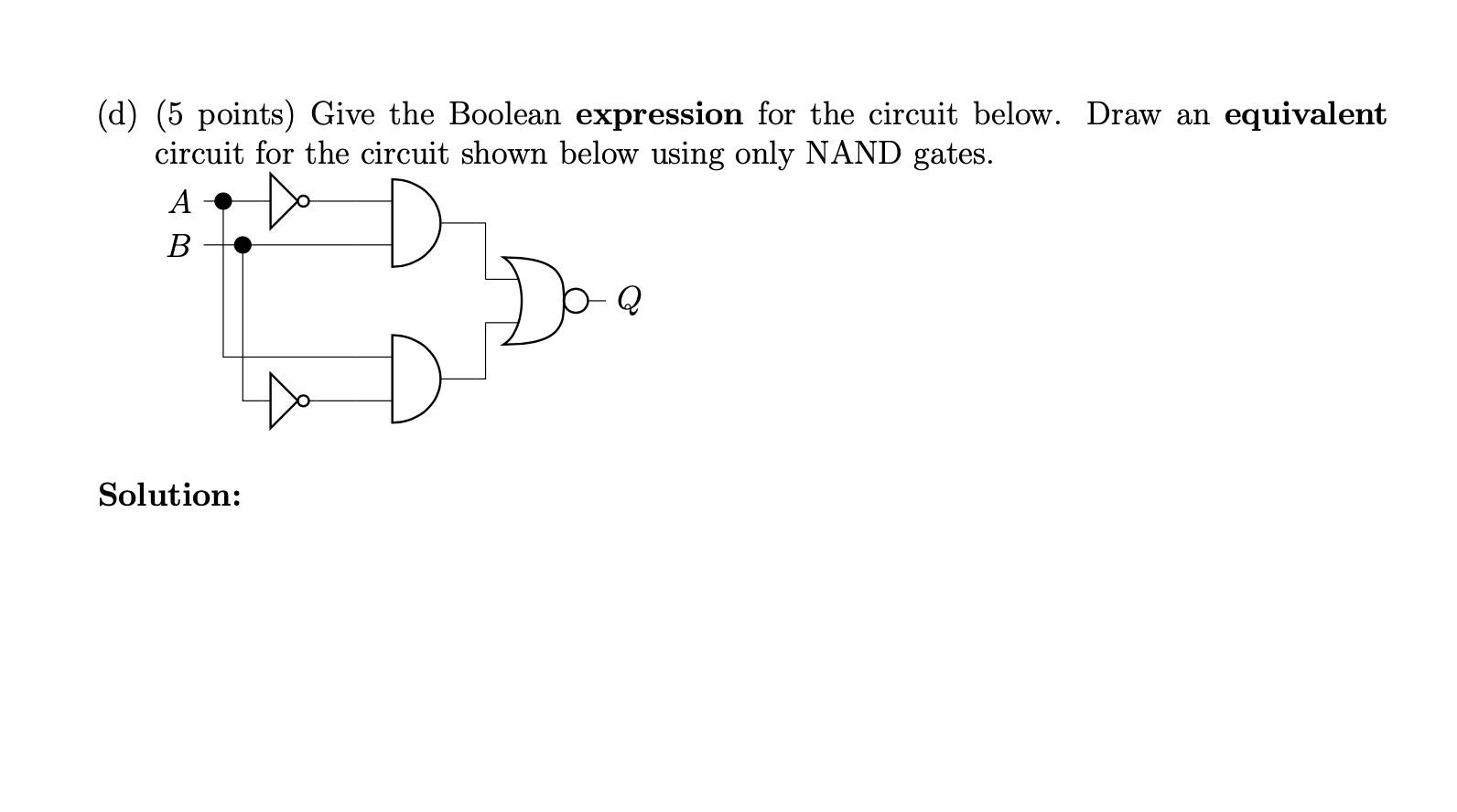 Solved (d) (5 points) Give the Boolean expression for the | Chegg.com