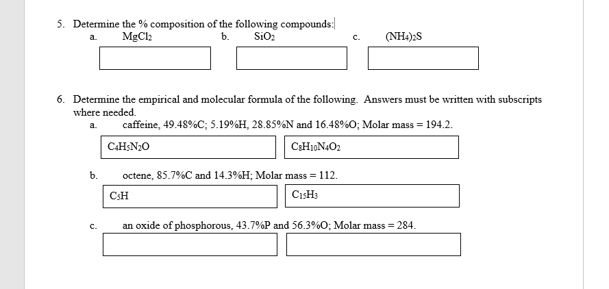 Solved 5. Determine the % composition of the following | Chegg.com