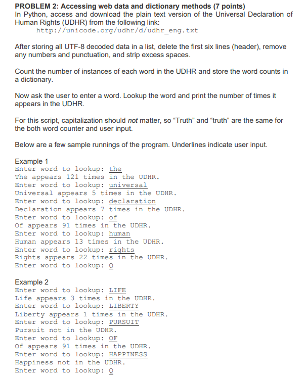 Solved PROBLEM 2: Accessing web data and dictionary methods | Chegg.com