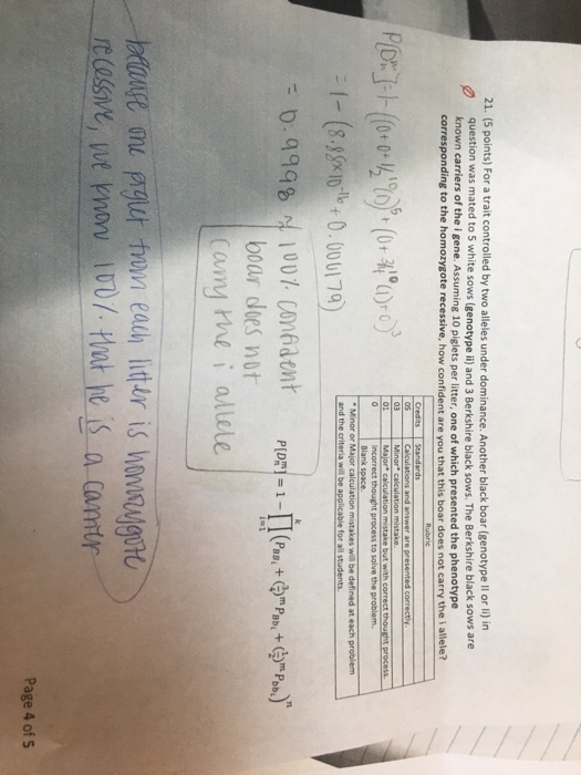 Solved 21. (5 points) For a trait controlled by two alleles | Chegg.com
