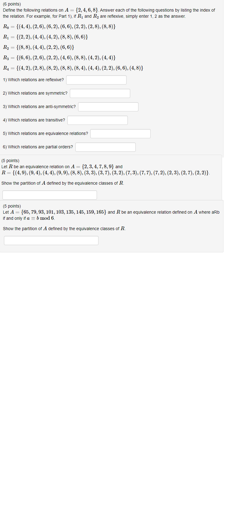 Solved Define the following relations on A={2,4,6,8}. Answer | Chegg.com