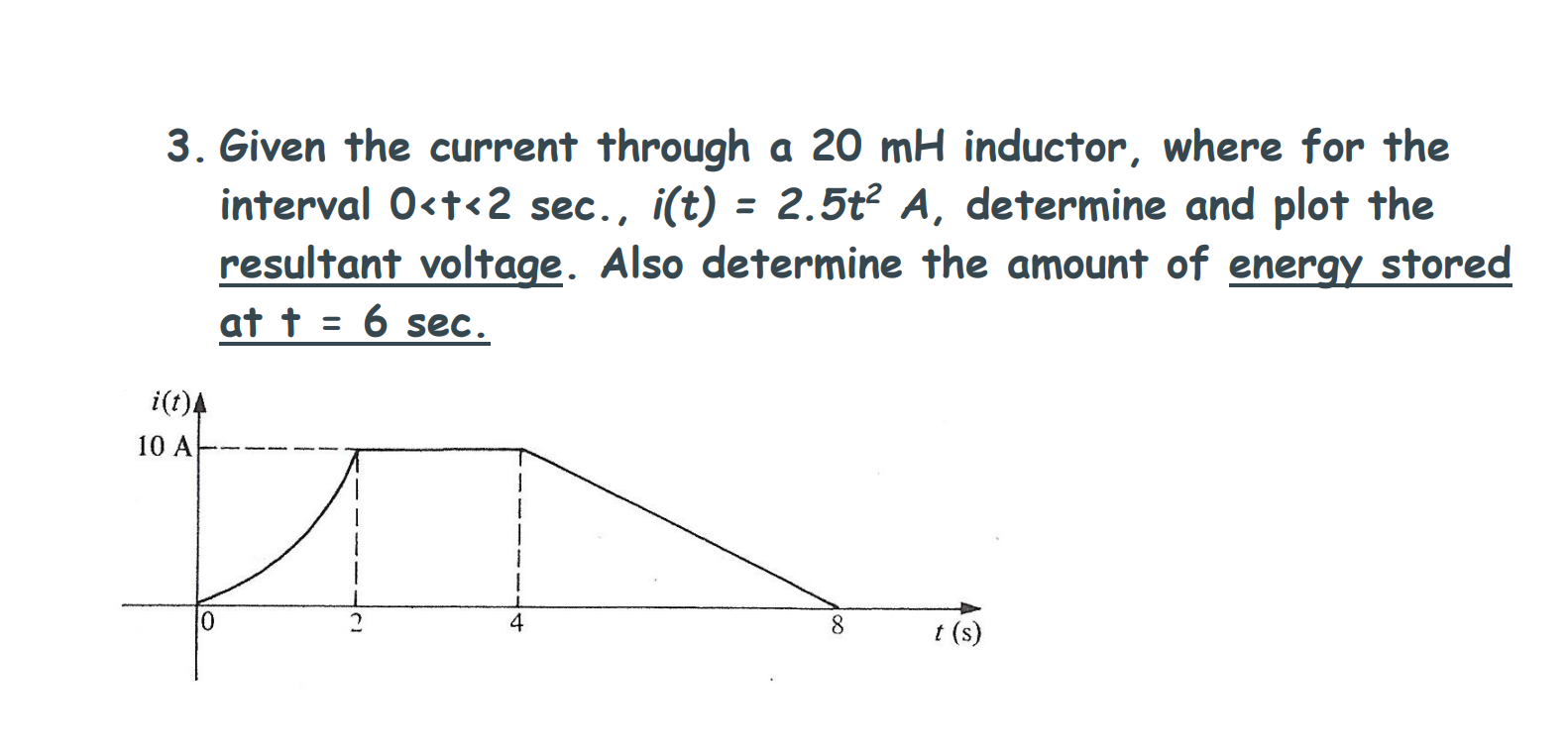 Solved 3. Given the current through a 20 mH inductor, where | Chegg.com