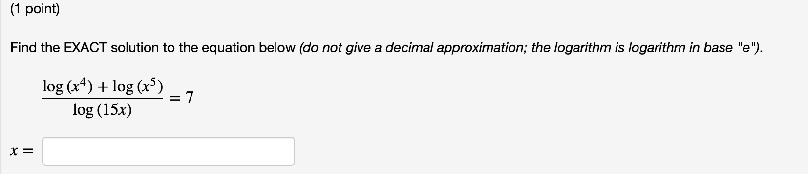 Solved (1 point) Find the EXACT solution to the equation | Chegg.com