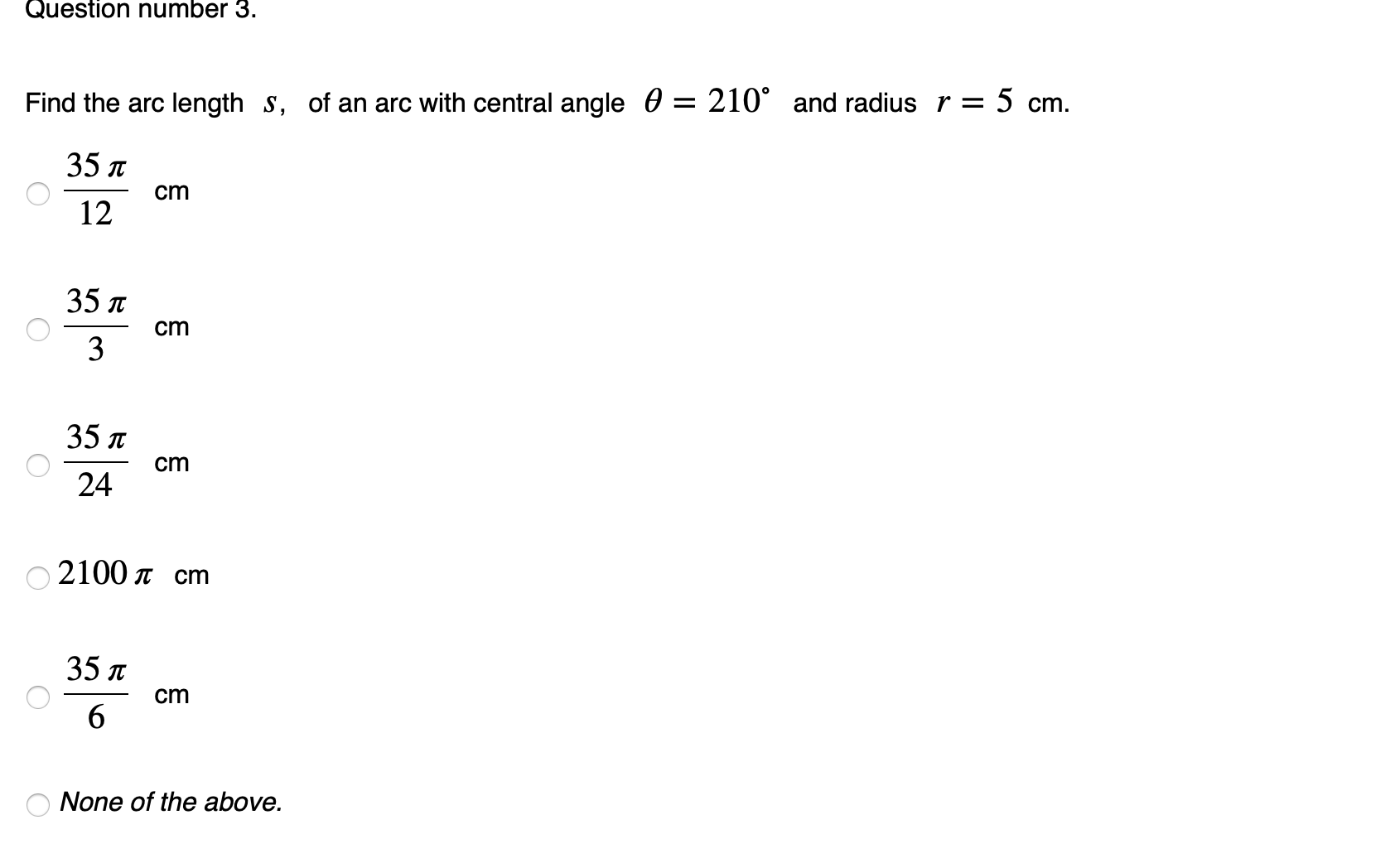 Find the arc length s, of an arc with central angle | Chegg.com