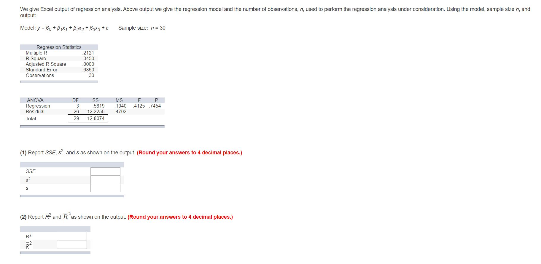 Solved We give Excel output of regression analysis. Above | Chegg.com